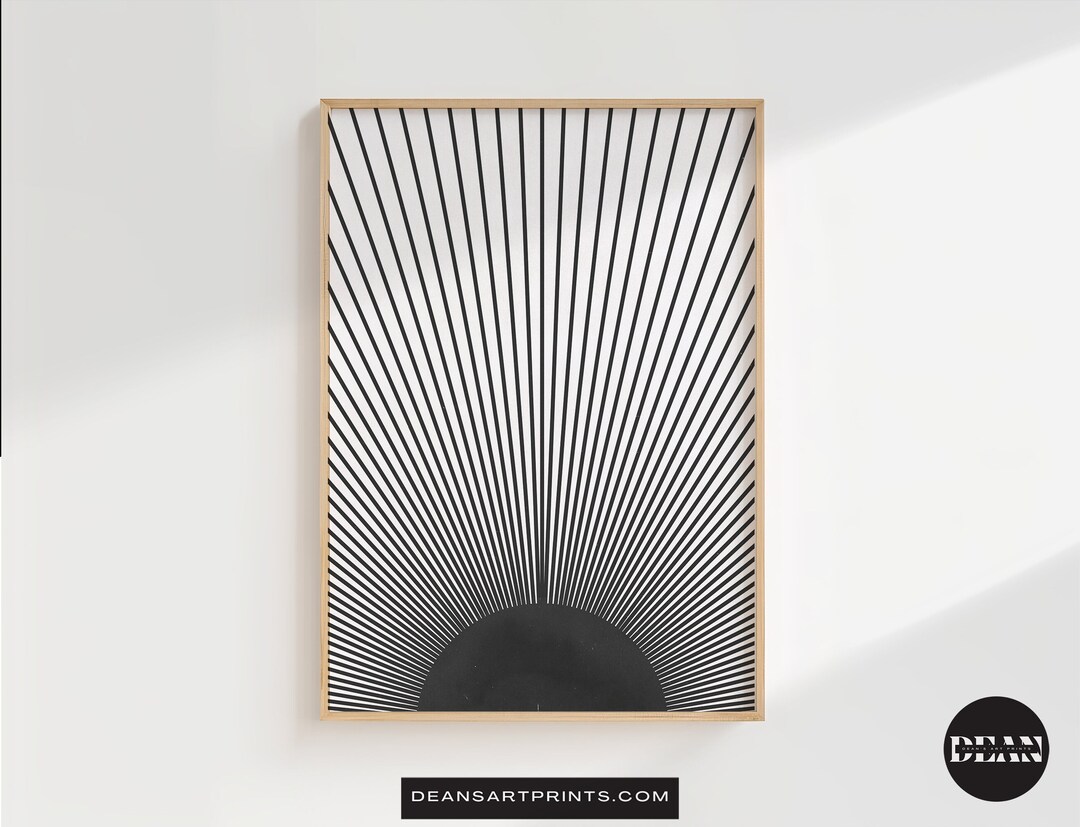 Mid Century Print Sun Printable Art Black White Sun Neutral Colors ...
