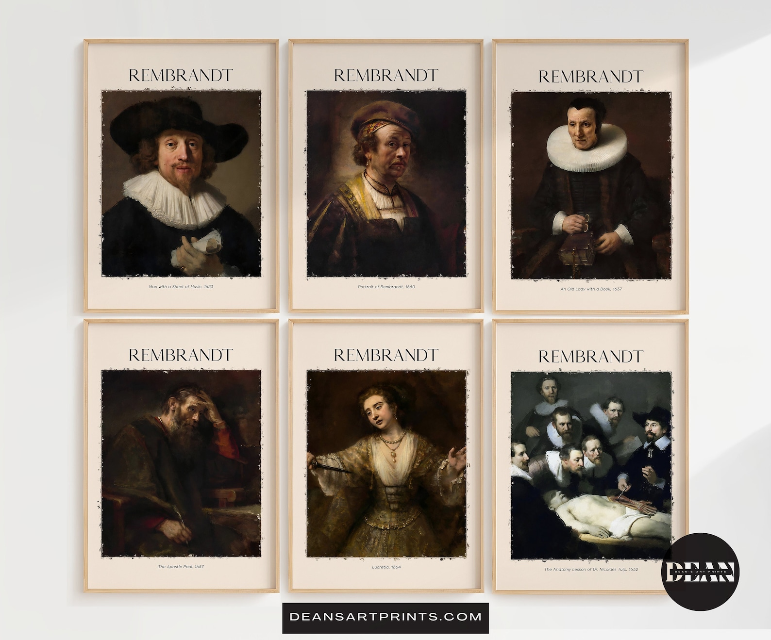 Rembrandt of 9 Prints, Gallery Wall Set, Rembrandt, Rembrandt ...