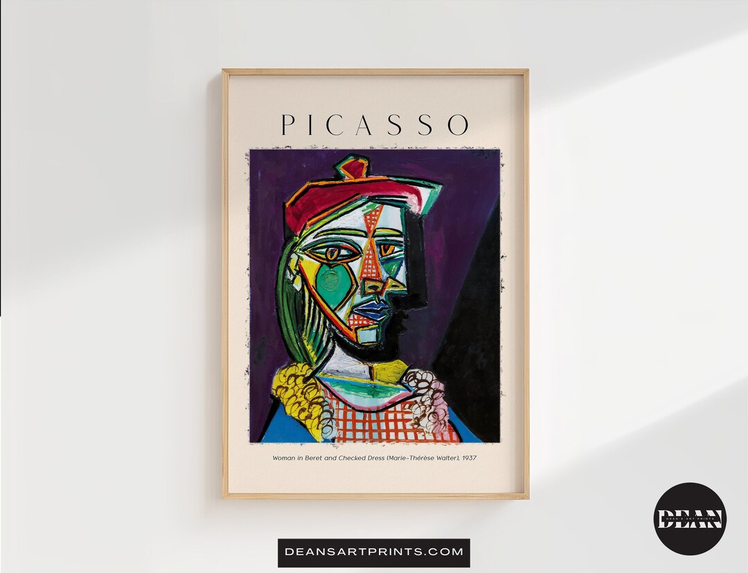 Woman in Beret and Checked Dress- 1937, Picasso Print, Picasso Paint ...