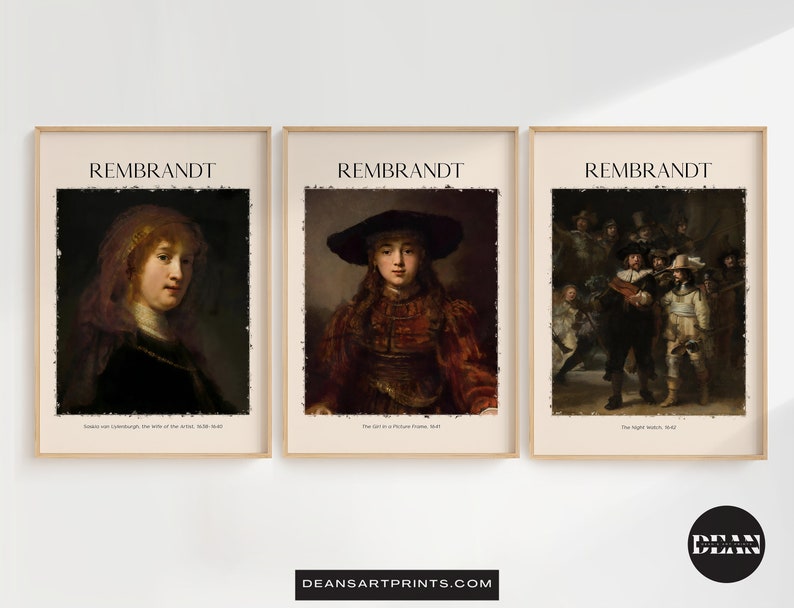 Rembrandt of 9 Prints, Gallery Wall Set, Rembrandt, Rembrandt ...