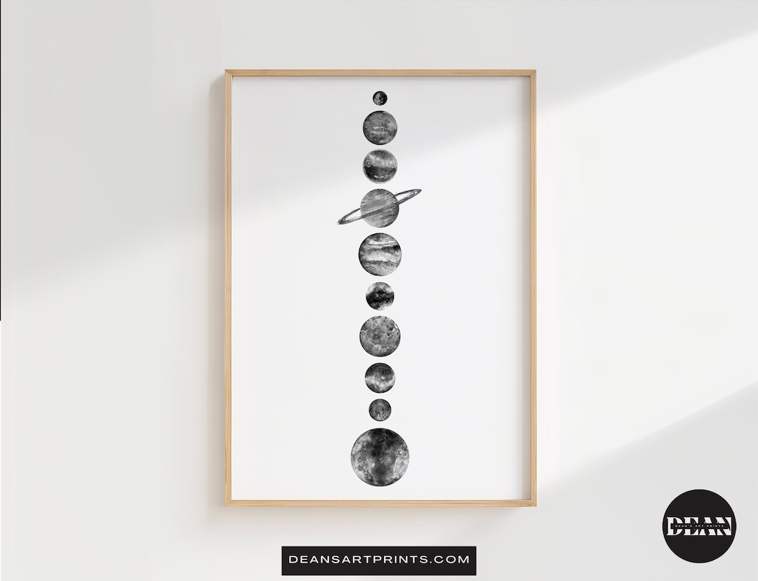 Solar System Wall Art, Black and White, Planets Printable, Space Poster ...