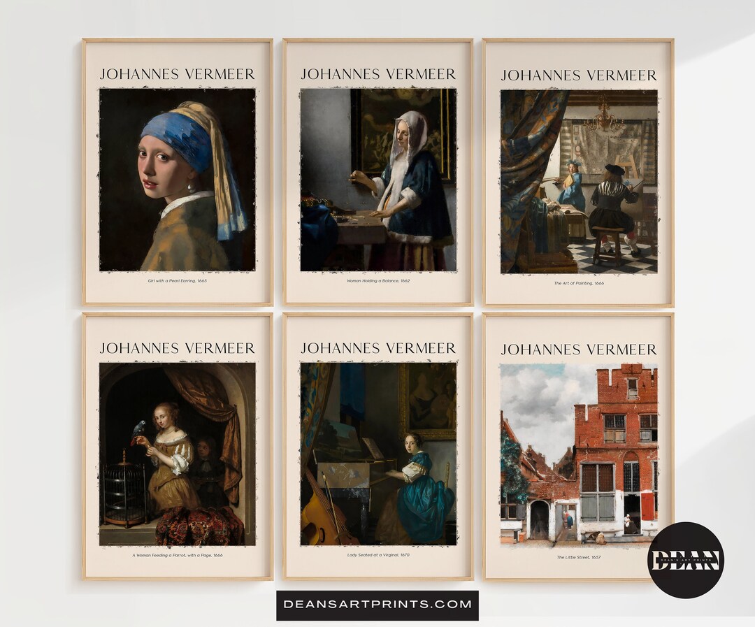Johannes Vermeer of 6 Prints, Gallery Wall Set, Johannes Vermeer ...