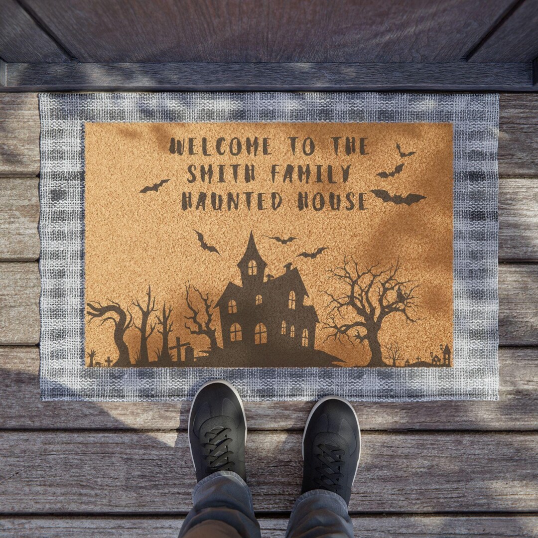 Custamizable Haunted House Doormat, Halloween Doormat, Haunted House ...