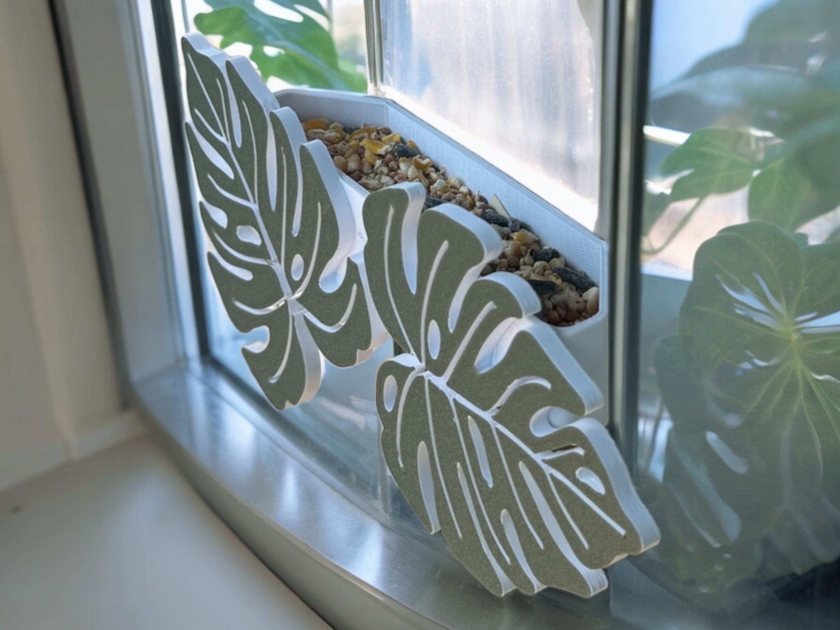 Monstera Stick-on Window Bird Feeder: 3D Printed Handcrafted Serenity ...