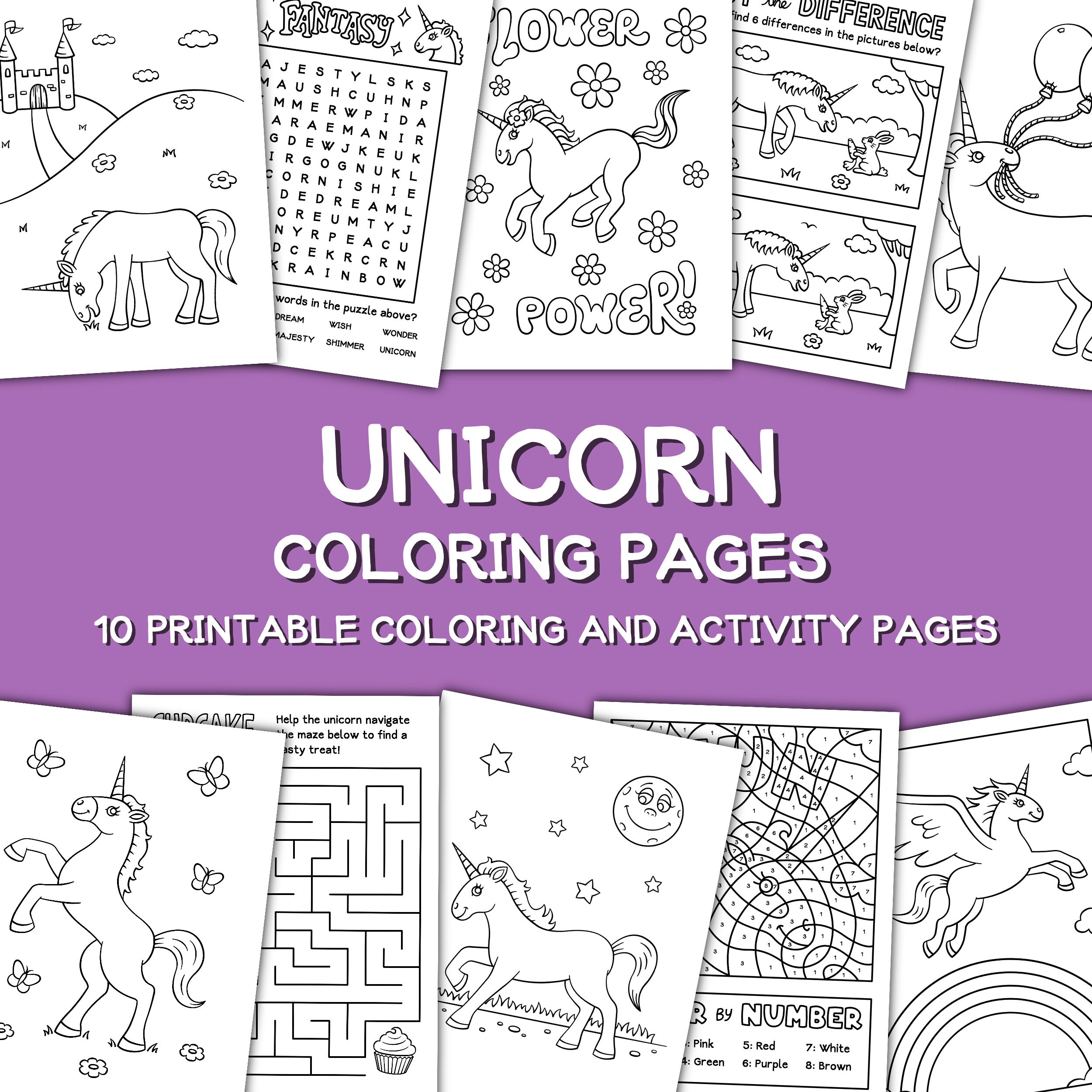 Unicorn Coloring Pages | 10 Printable Coloring and Activity Pages for ...