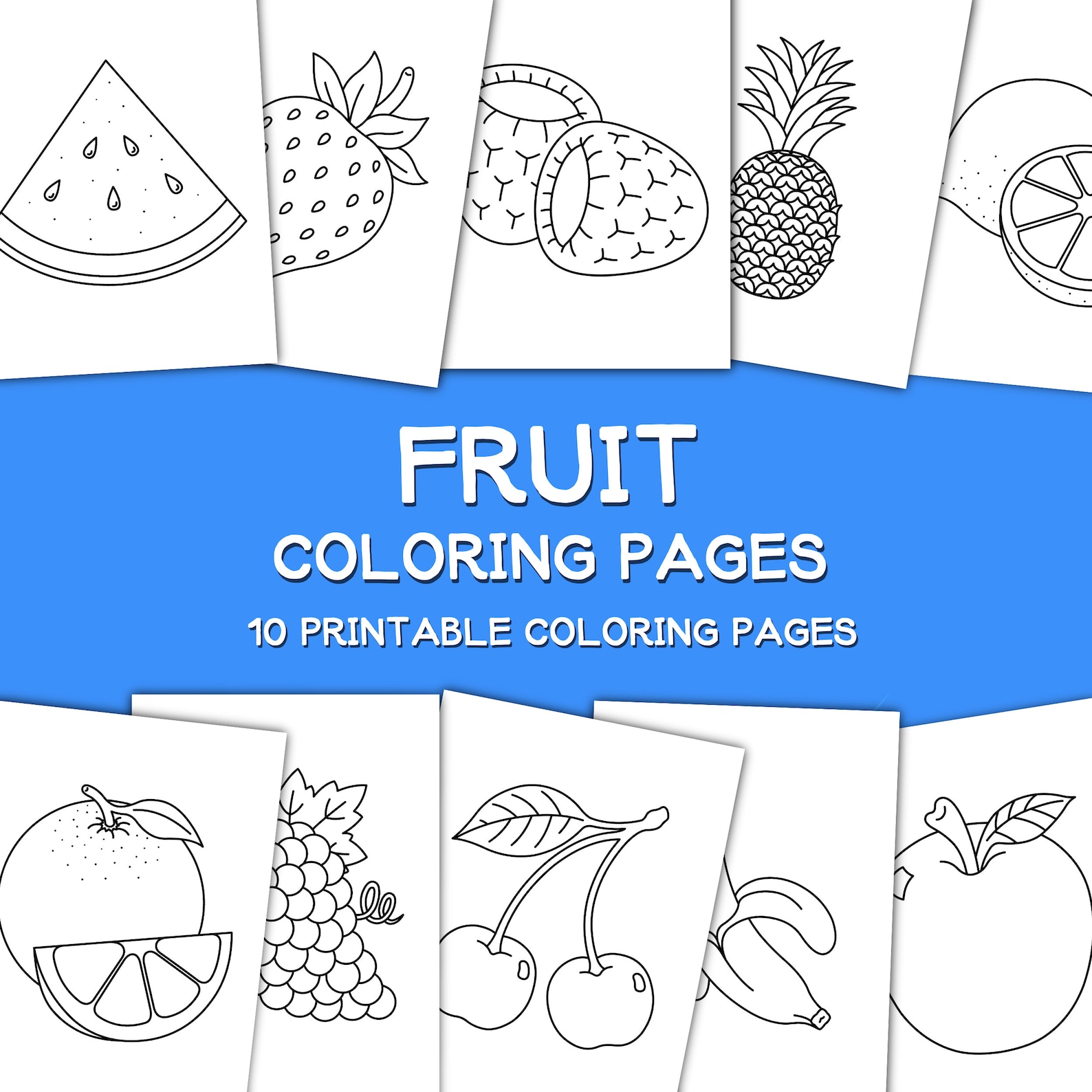 Fun Fruit Coloring Pages: 10 Bold Illustrations (digital Download) - Etsy