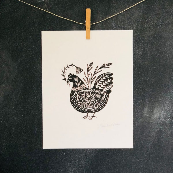 Chicken Linocut - Etsy