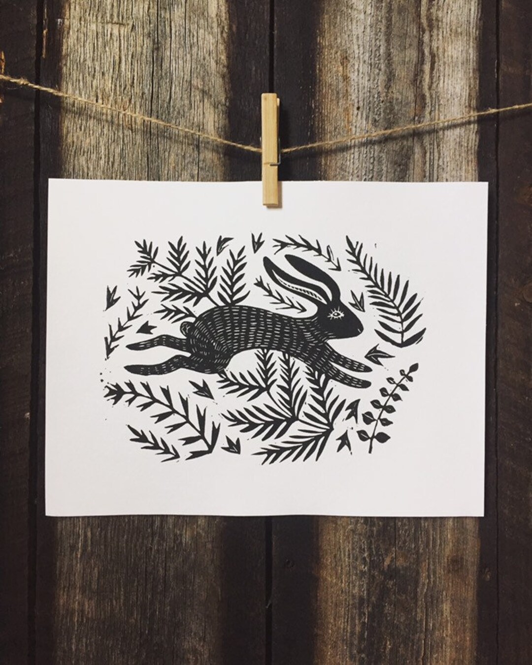Rabbit Linocut Print - Etsy