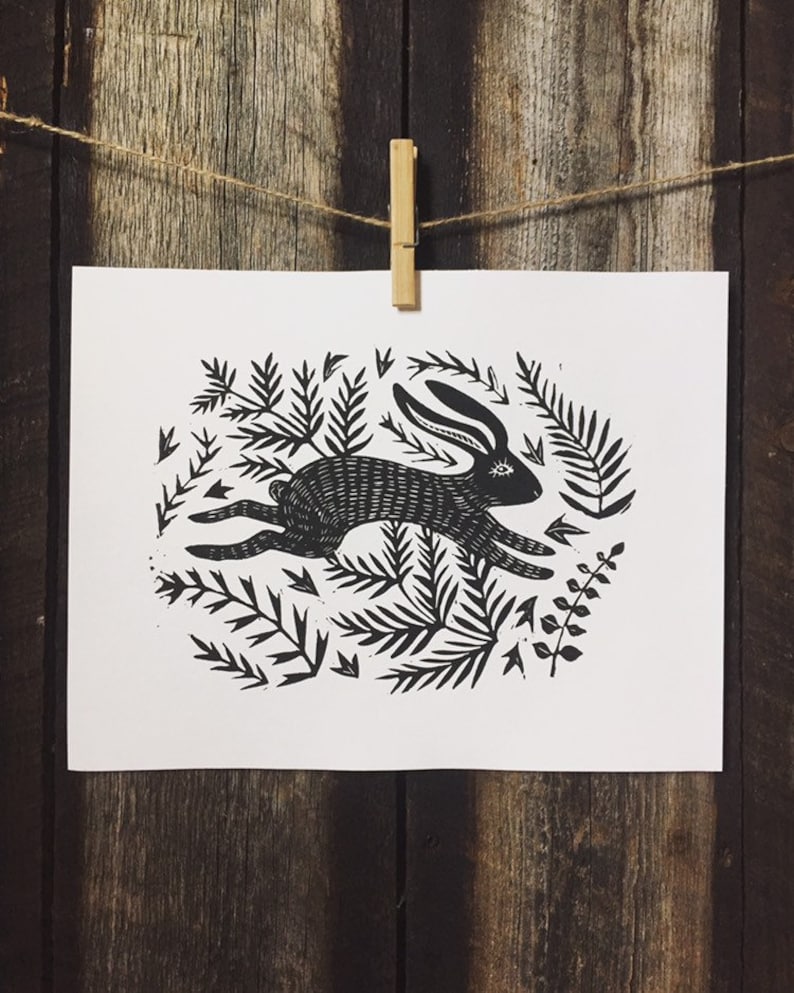 Rabbit Linocut Print - Etsy