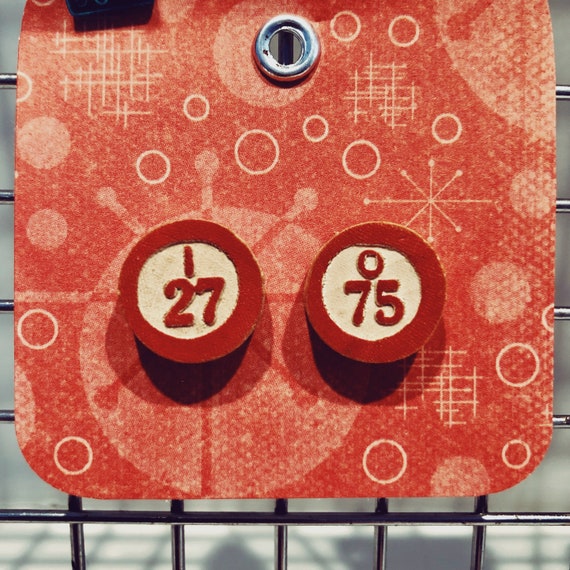 BINGO : Upcycled Antique Bingo Game Piece Stud Earrings | Etsy