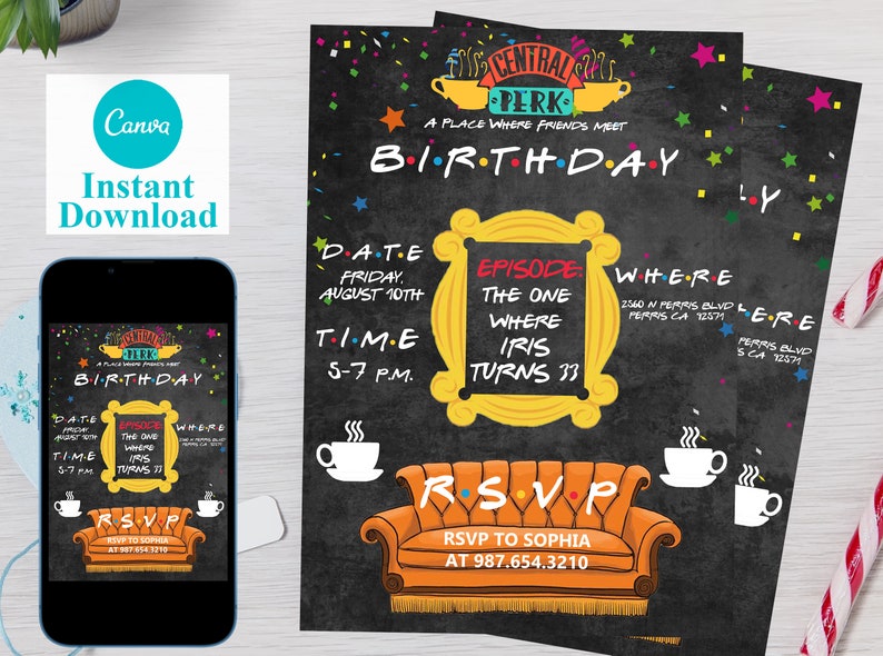 Editable Friends Birthday Invitation Template, Printable Birthday Party ...