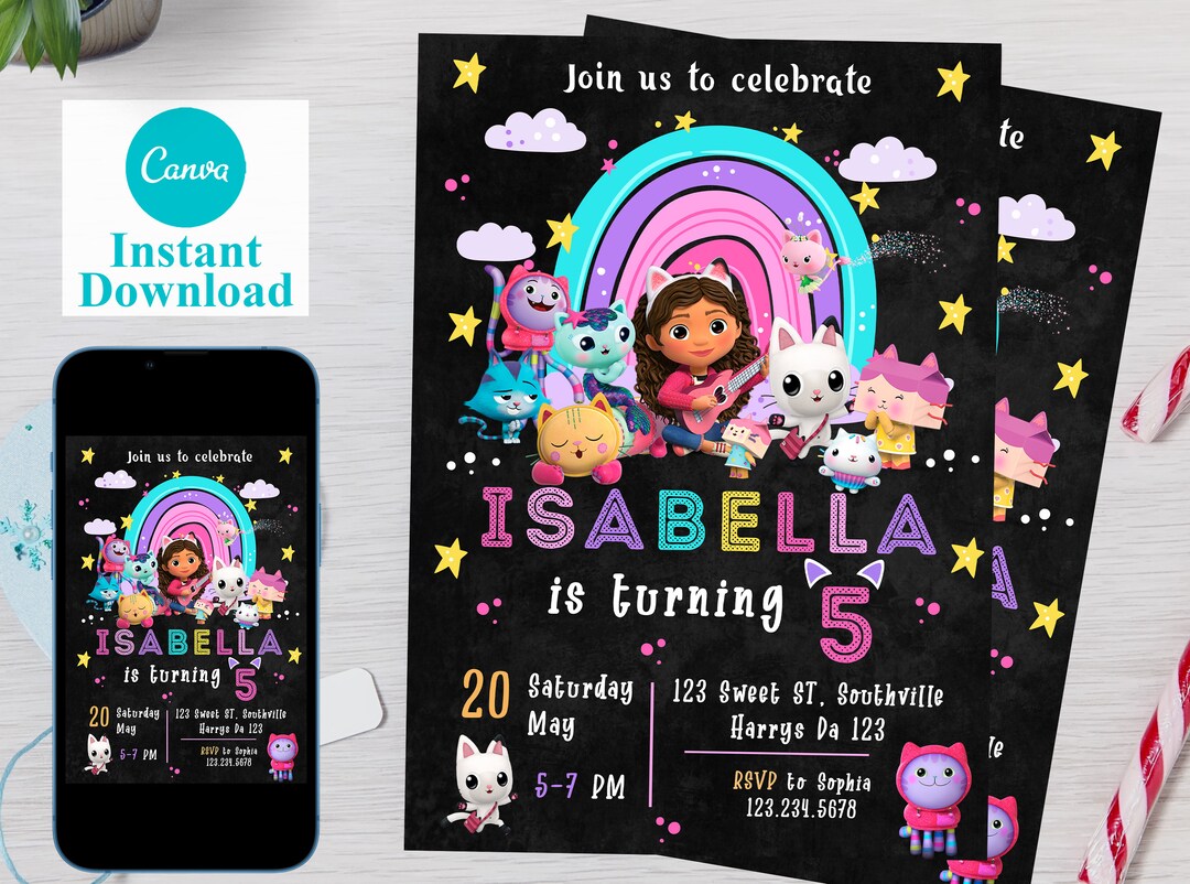 Editable Gabbys Dollhouse Birthday Invitation Template, Printable ...