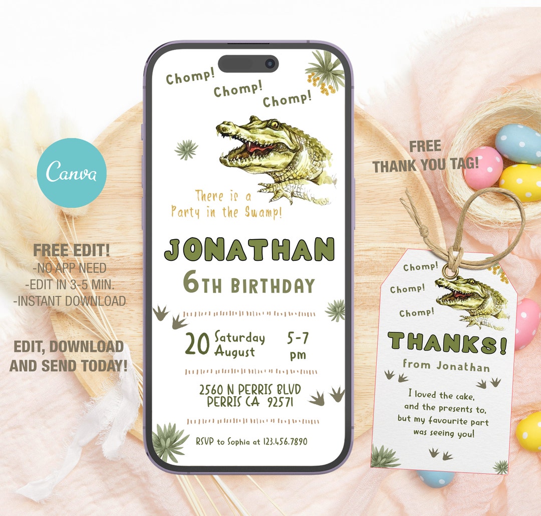 Editable Mobile Crocodile Birthday Invitation, Birthday Party ...