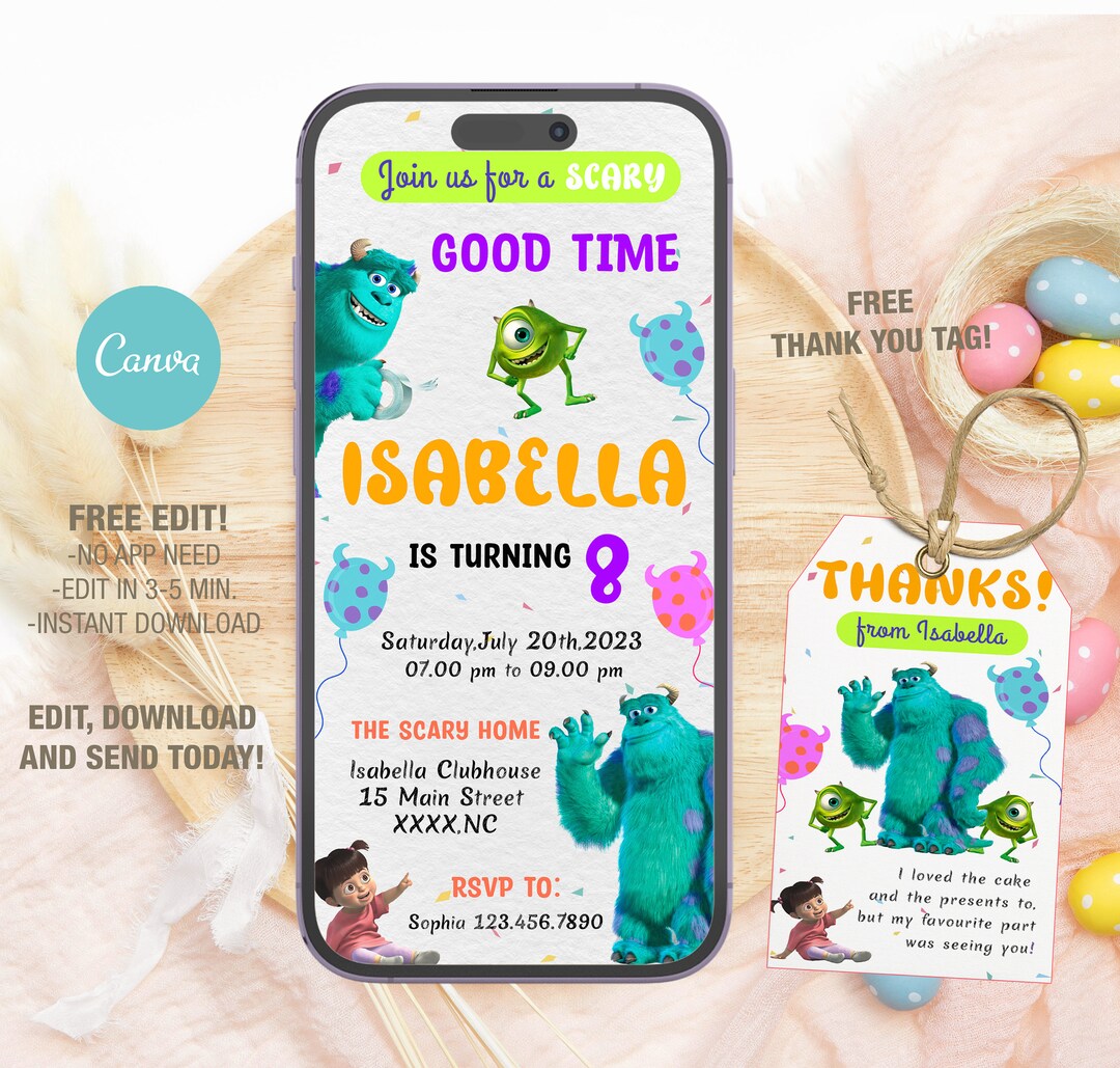 Editable Monsters Inc Birthday Invitation Template (digital) - Etsy