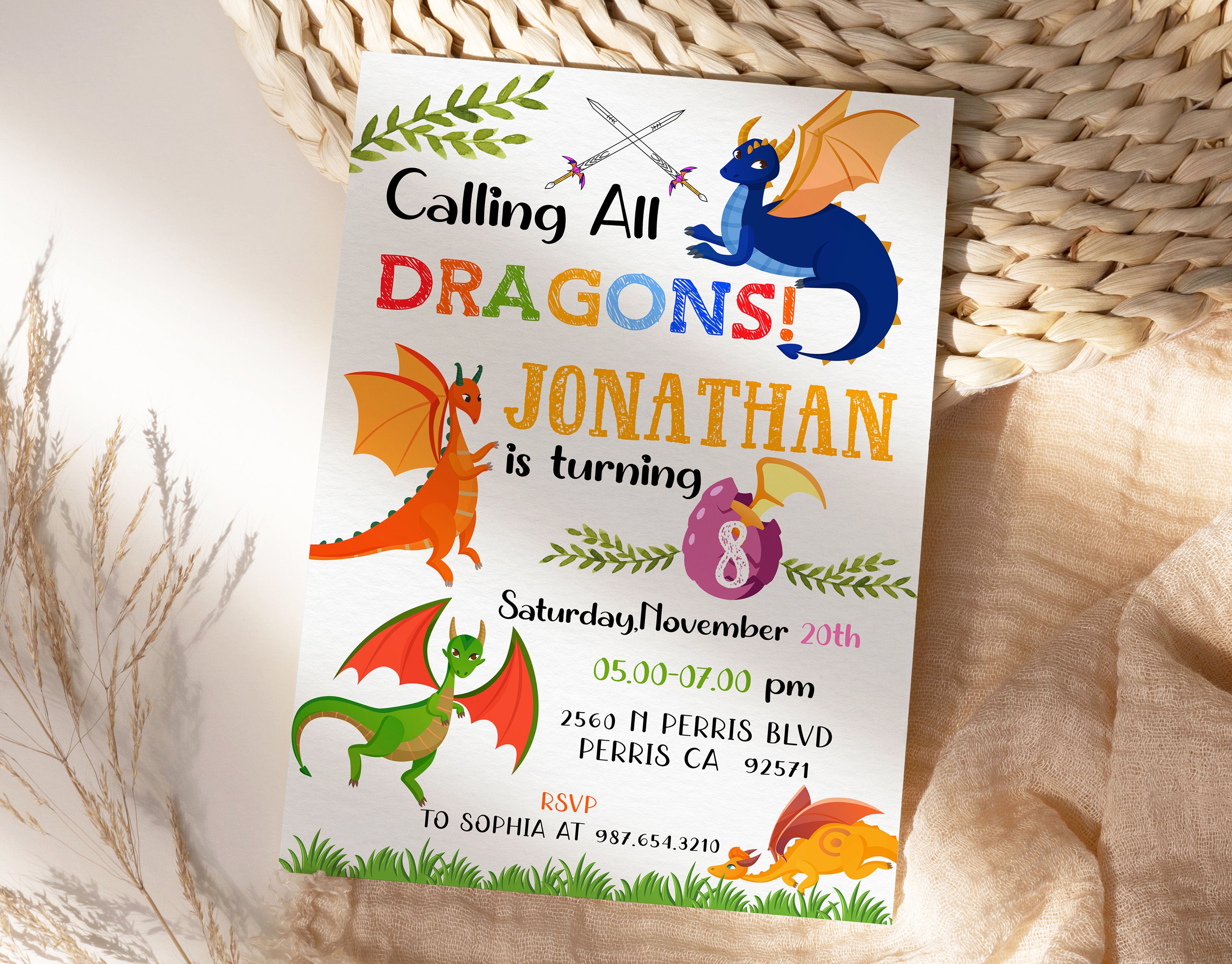 Editable Wish Dragon Birthday Invitation Template, Printable Fairy ...