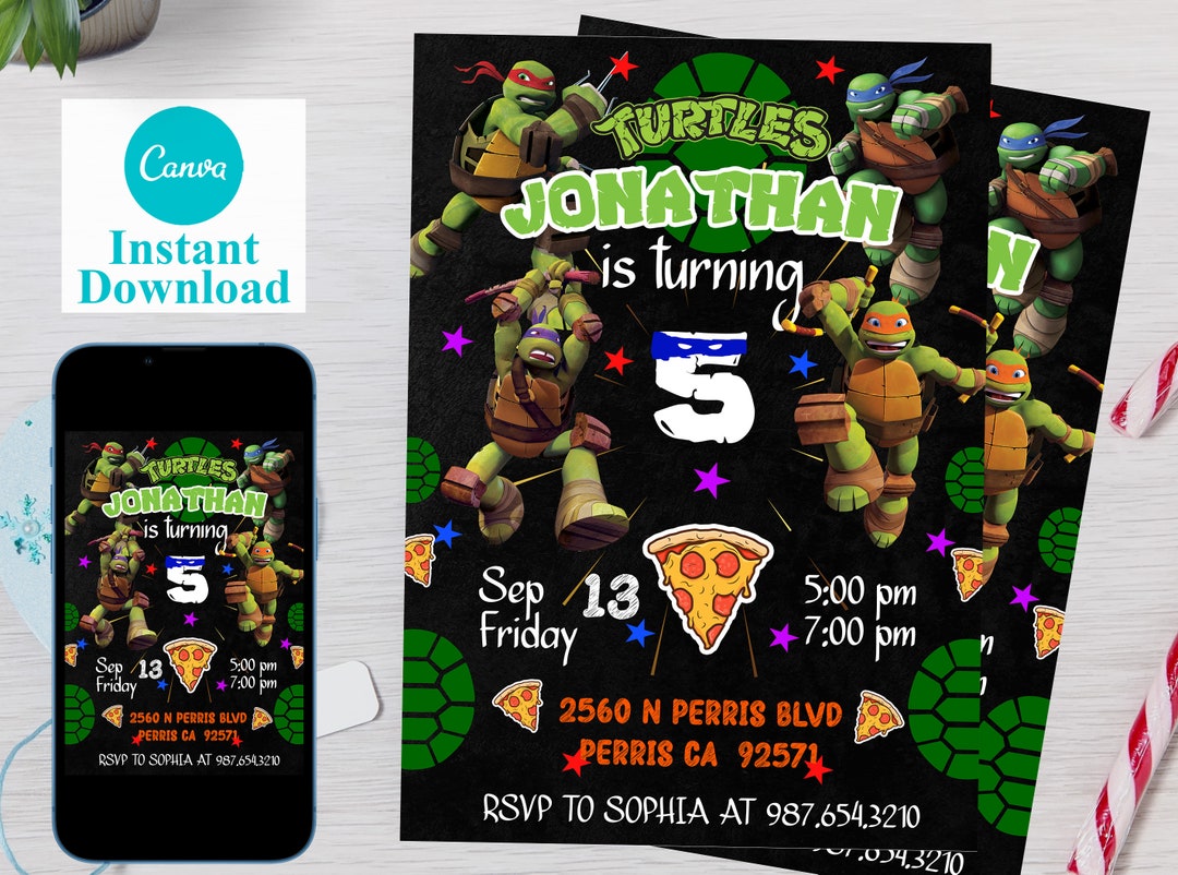 Editable Ninja Turtle Birthday Invitation Template, Printable Birthday ...