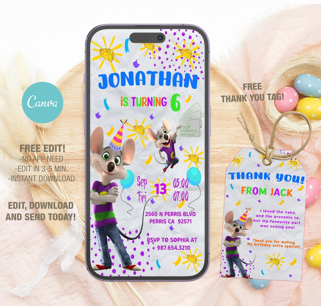 Editable Chuck E Cheese Mobile Birthday Invitation Template, Birthday ...