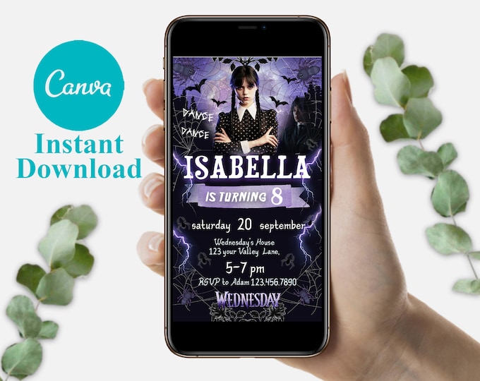Wednesday Addams Birthday Invite - Kids Teens Digital Invite - Digital ...
