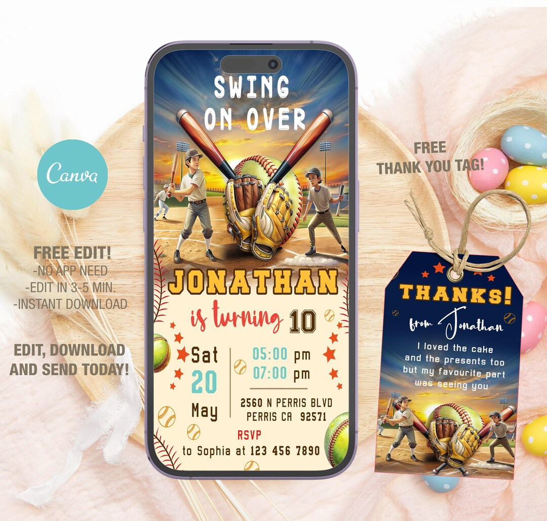 Editable Softball Birthday Party Invitation, Kids Bday Card (digital ...
