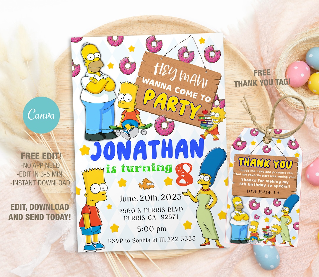 Editable Simpsons Birthday Invitation Template, Printable Birthday ...
