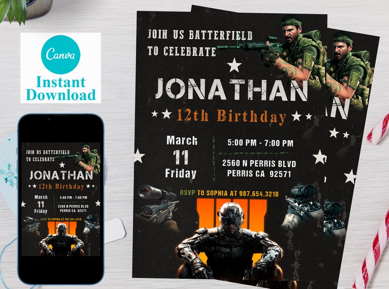 Editable Call of Duty Birthday Invitation Template, Printable Birthday ...