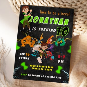 Editable Ben 10 Birthday Invitation Template, Printable Ben10 Birthday ...