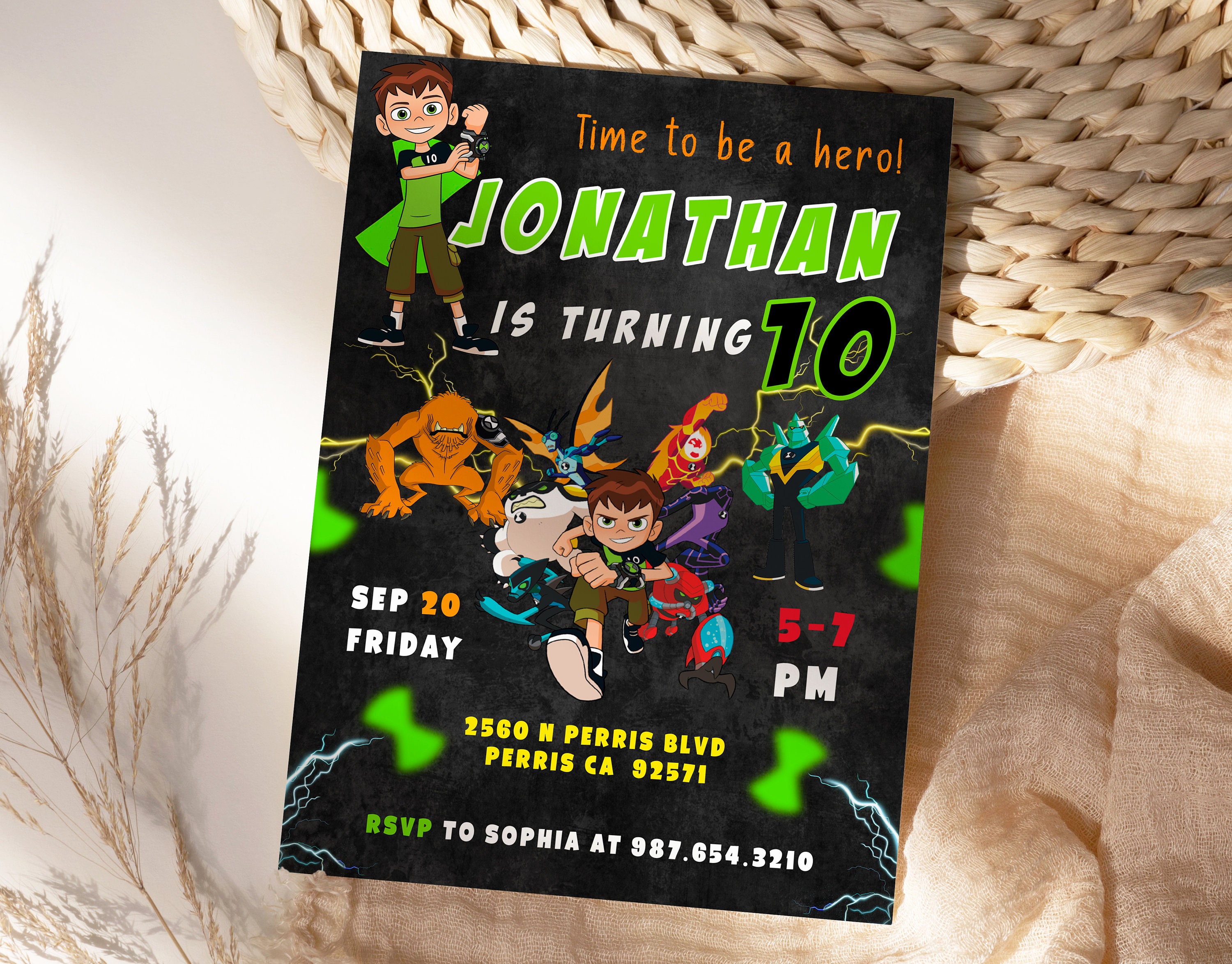 Editable Ben 10 Birthday Invitation Template, Printable Ben10 Birthday Party Invitations ...