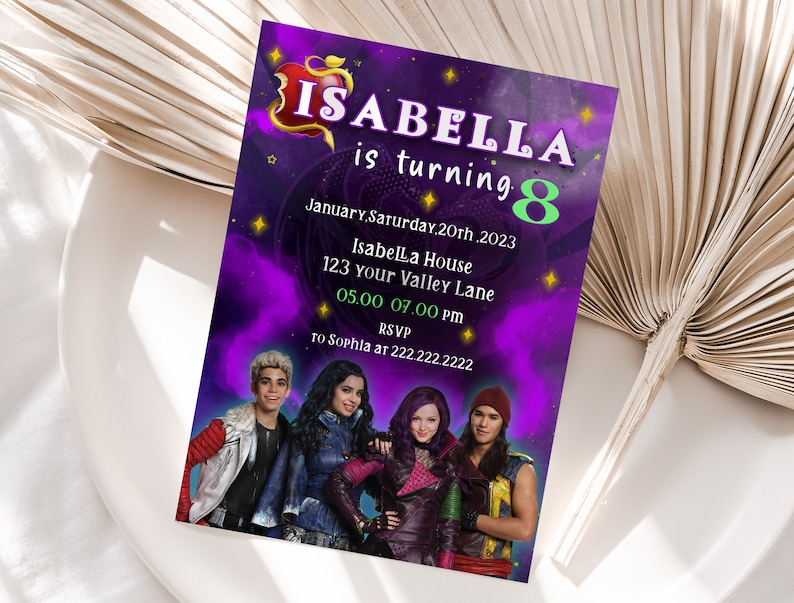 Editable Descendants Birthday Invitation Template, Printable Birthday ...
