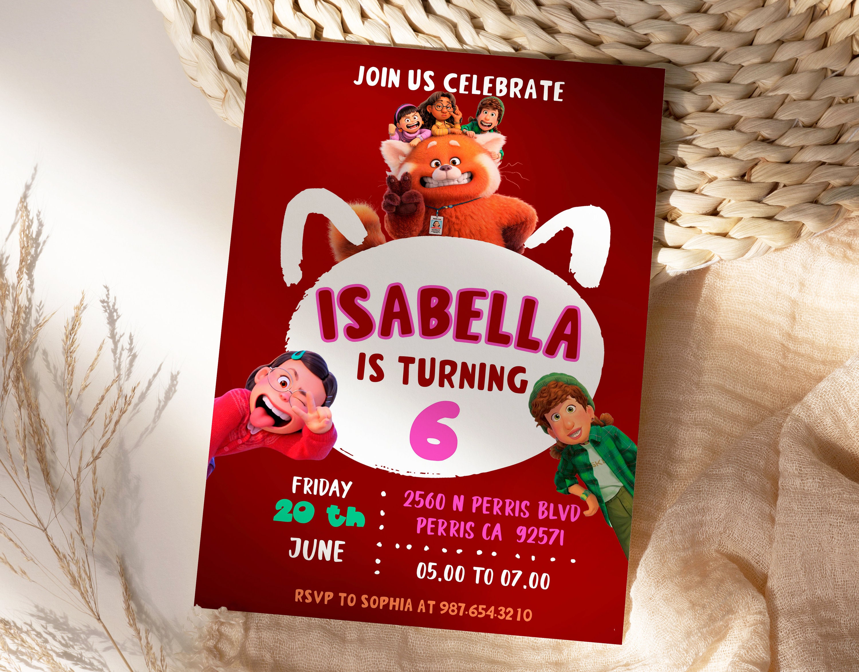 Editable Turning Red Birthday Invitation Template, Printable Birthday ...