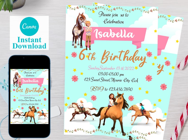 Editable Sprit Riding Free Birthday Invitation Template, Printable ...