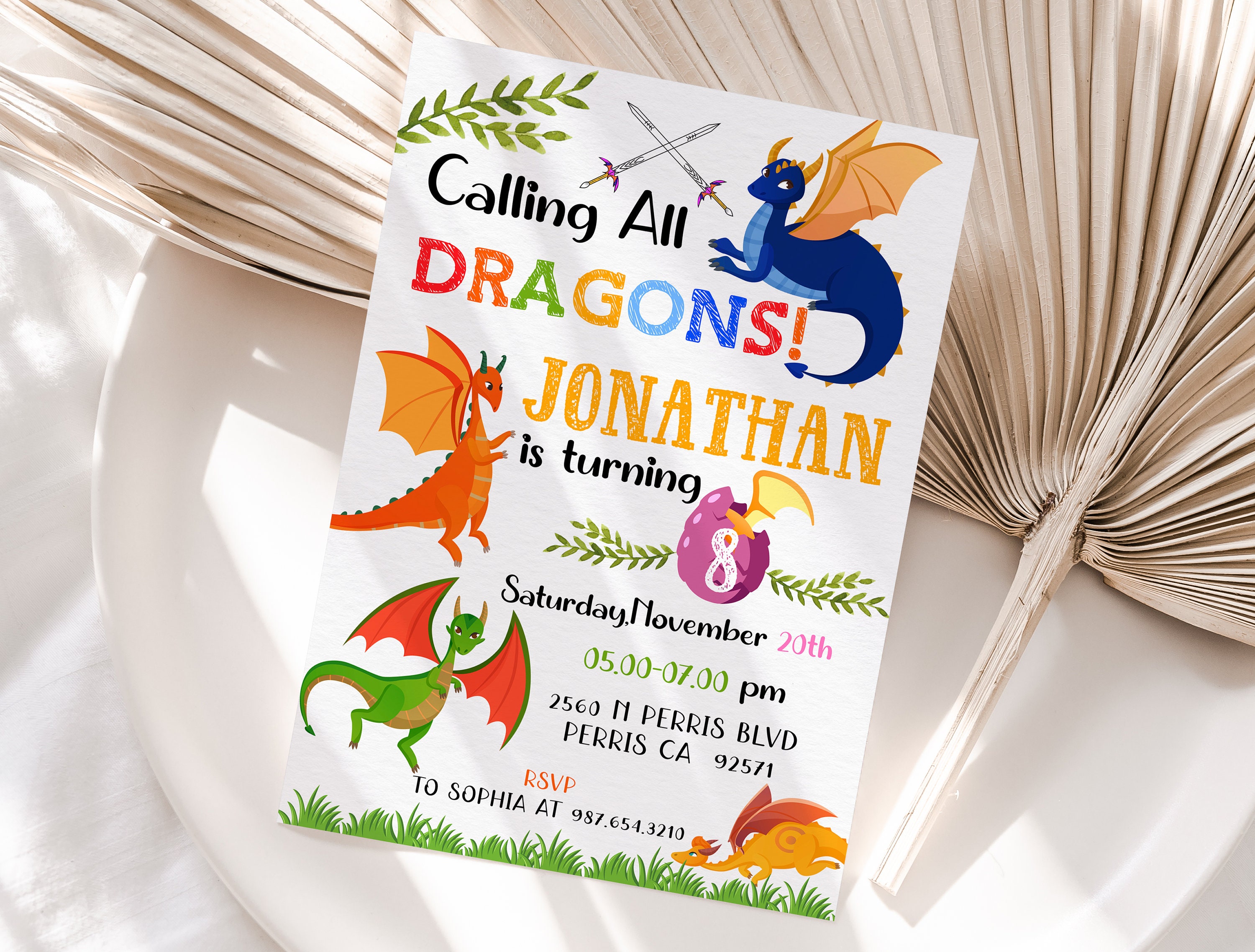 Editable Wish Dragon Birthday Invitation Template, Printable Fairy ...