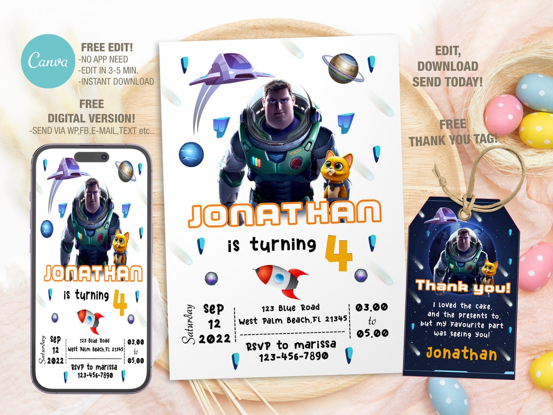 Editable Buzz Lightyear Birthday Invitation Template, Printable ...