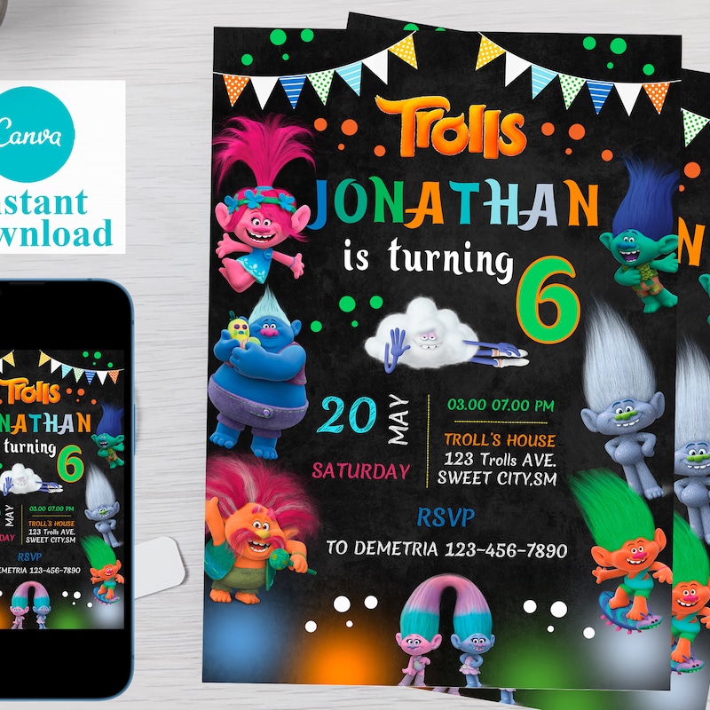 Trolls World Tour Invitation - Etsy