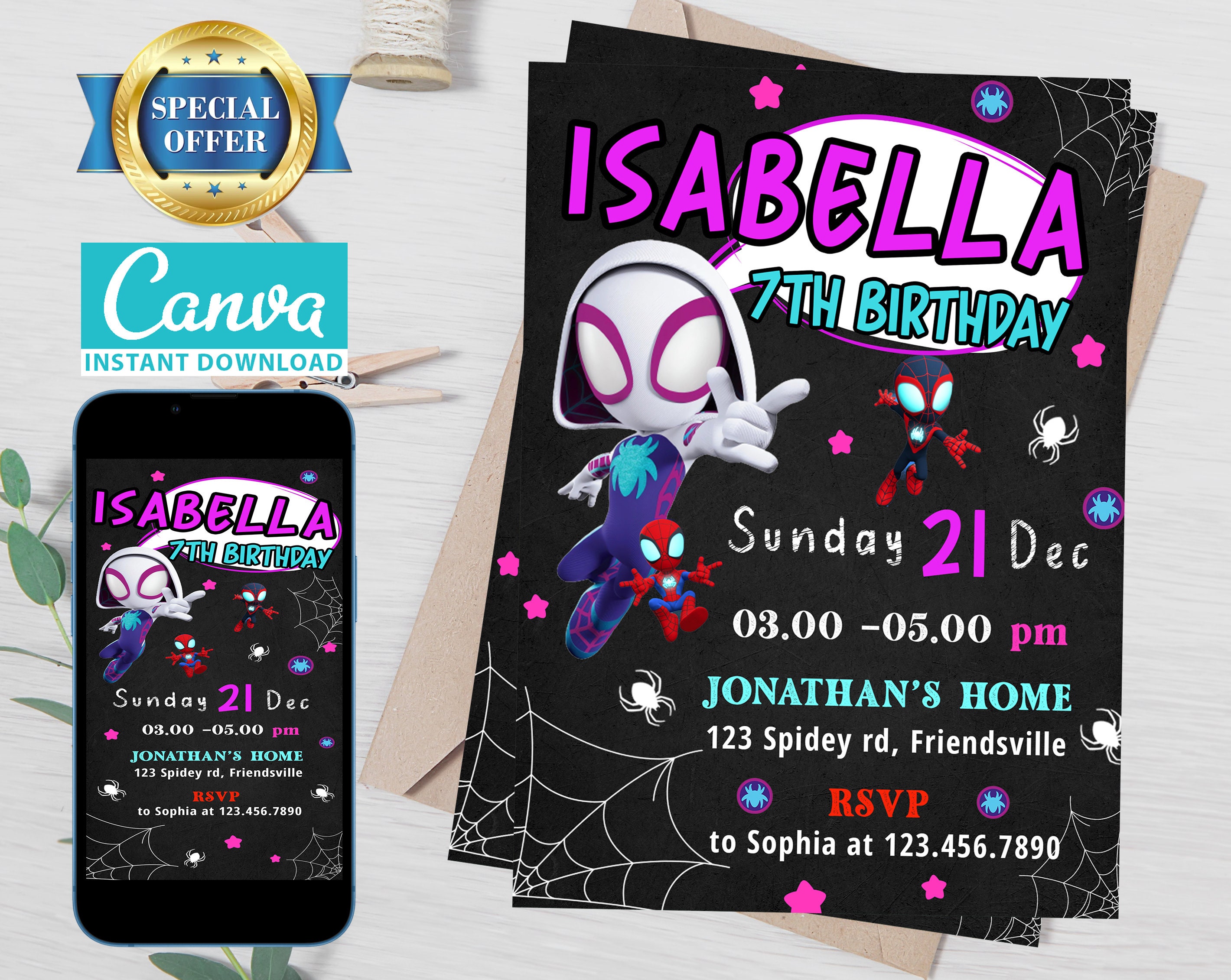 Editable Ghost Spider Birthday Invitation Template, Printable Spidey ...