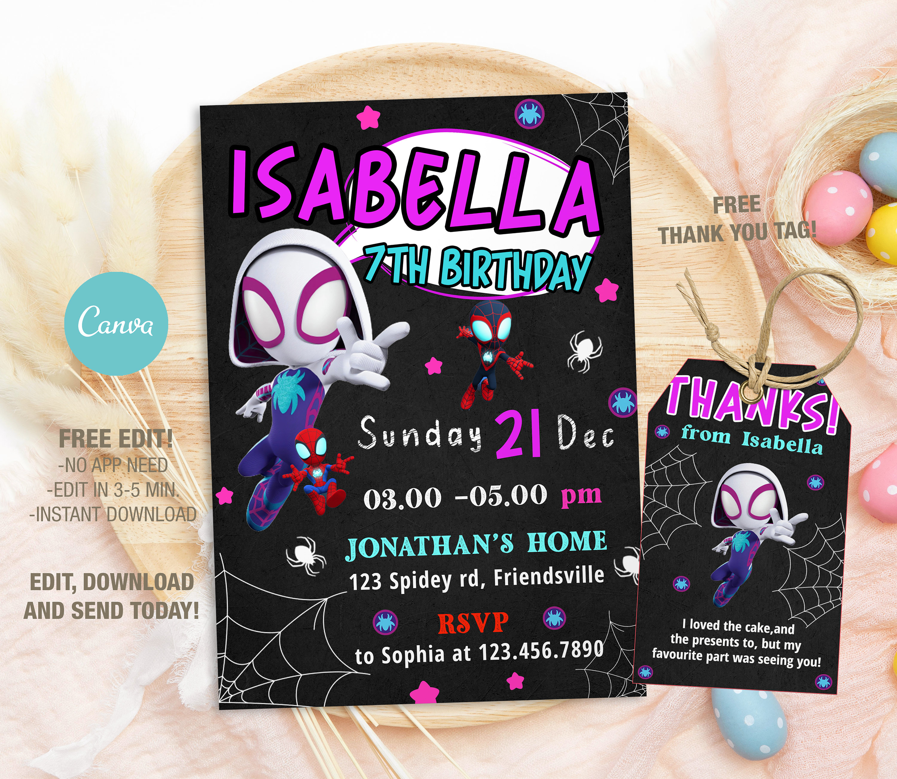 Editable Ghost Spider Birthday Invitation Template, Printable Spidey ...