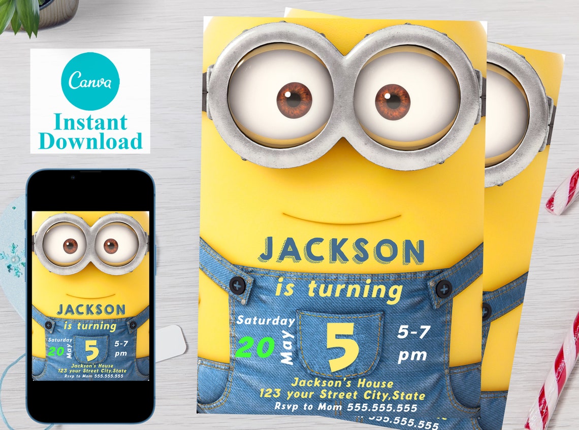 Editable Minion Birthday Invitation Template, Printable Birthday Party ...