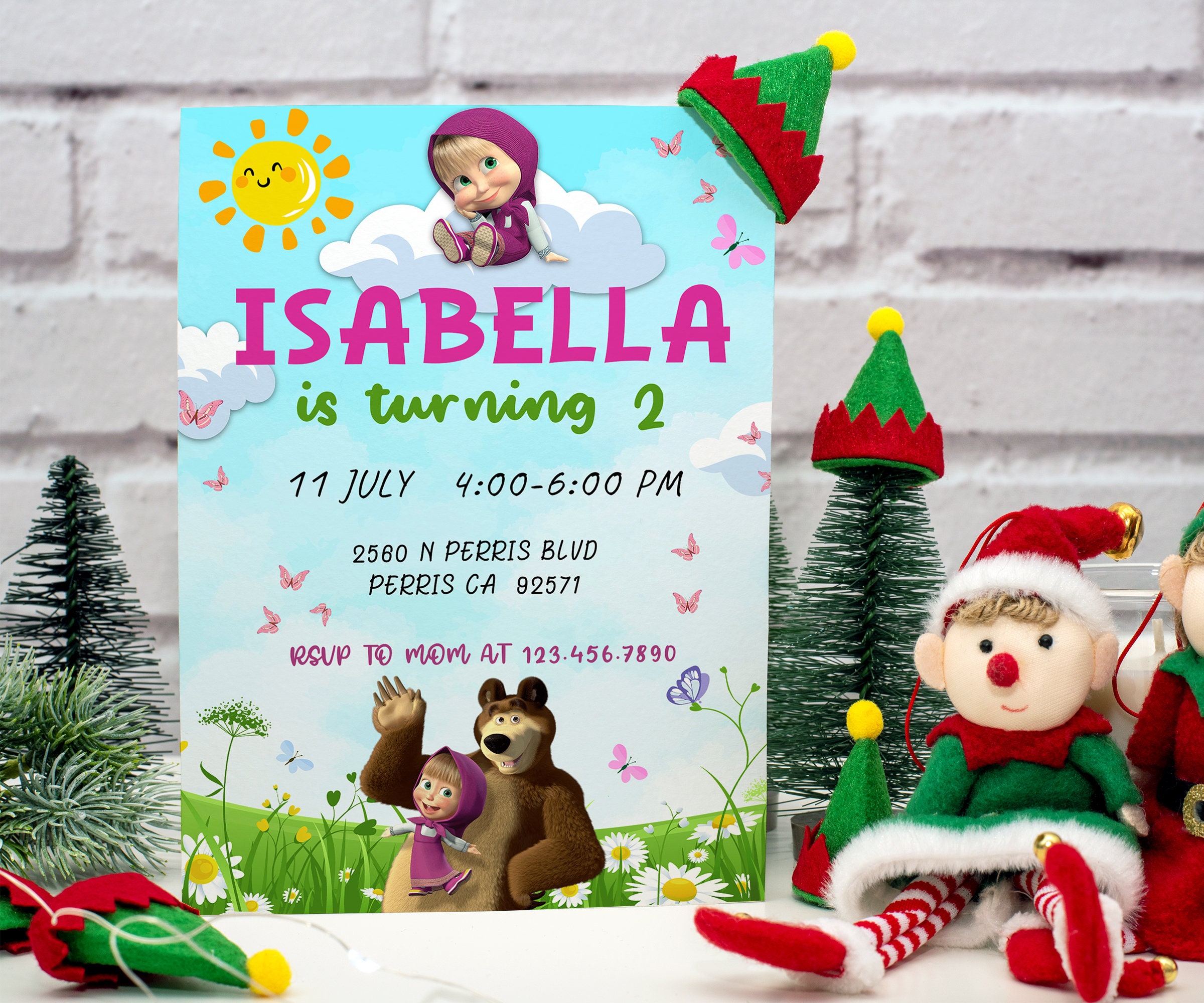 Masha and the Bear Birthday Invitation Template, Printable Bday Card ...