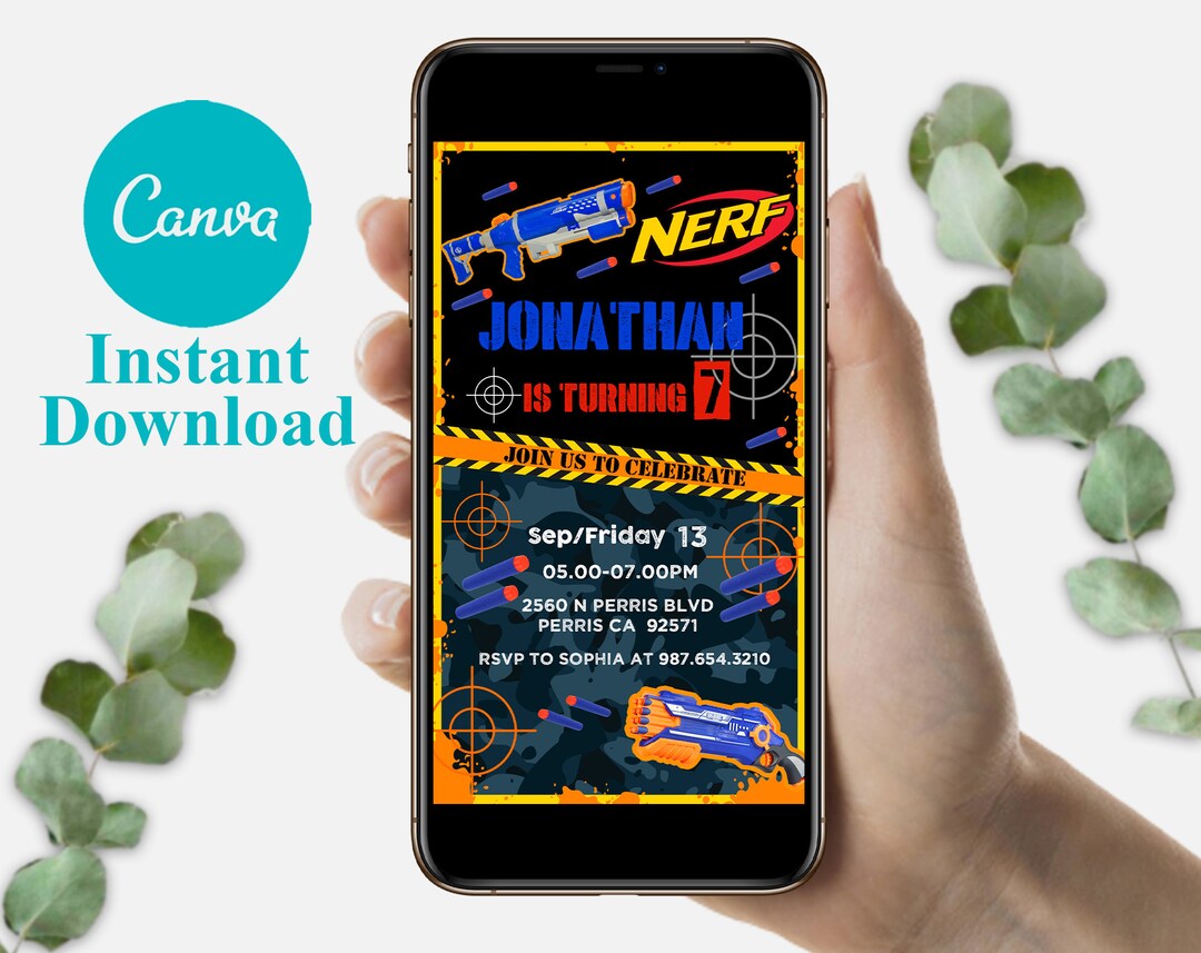 Editable Mobile Nerf Birthday Invitation Template, Birthday Party ...
