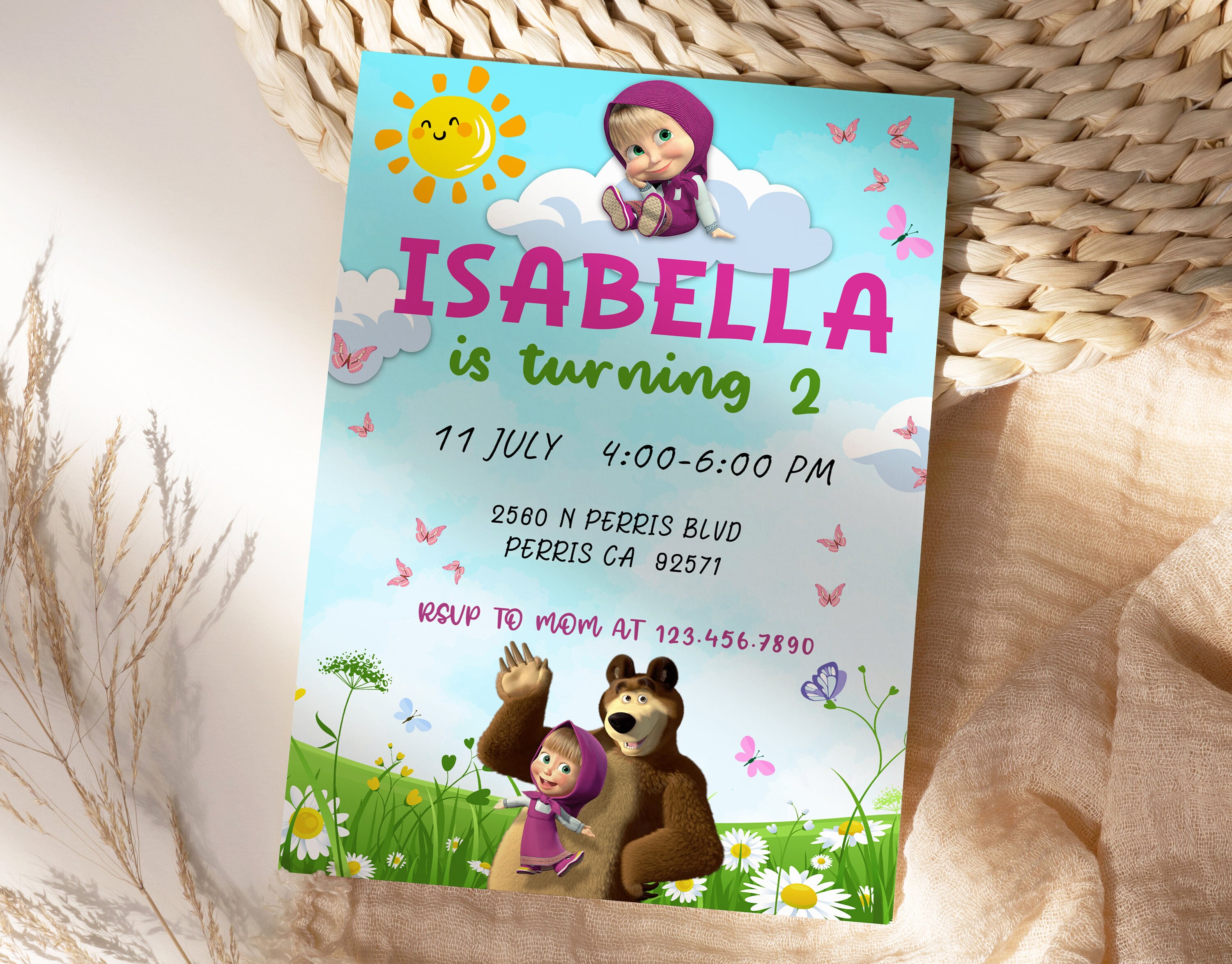 Masha and the Bear Birthday Invitation Template, Printable Bday Card ...