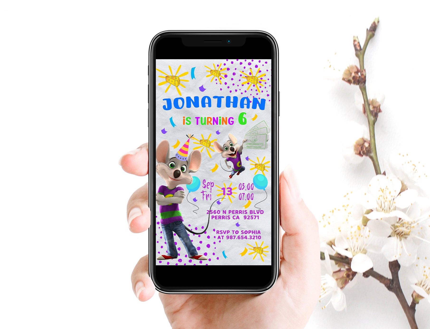 Editable Chuck E Cheese Mobile Birthday Invitation Template, Birthday ...