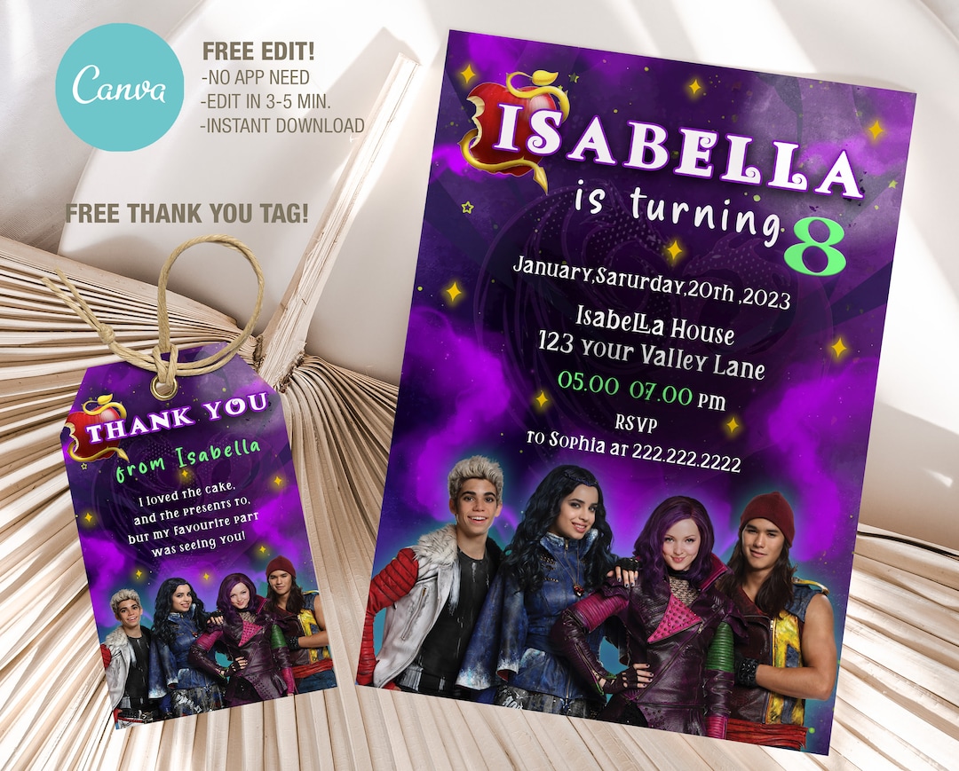 Editable Descendants Birthday Invitation Template, Printable Birthday ...