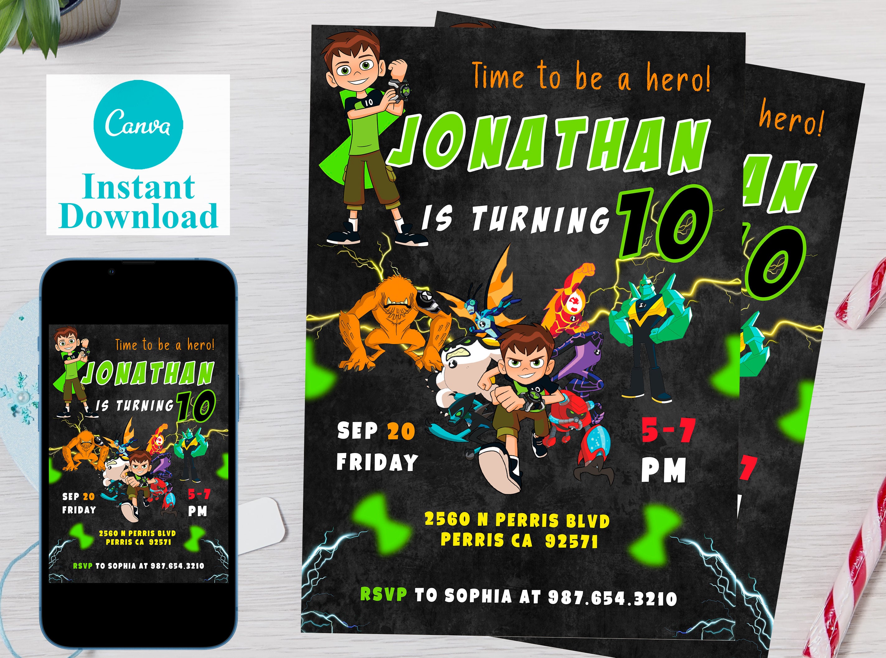 Editable Ben 10 Birthday Invitation Template, Printable Ben10 Birthday ...