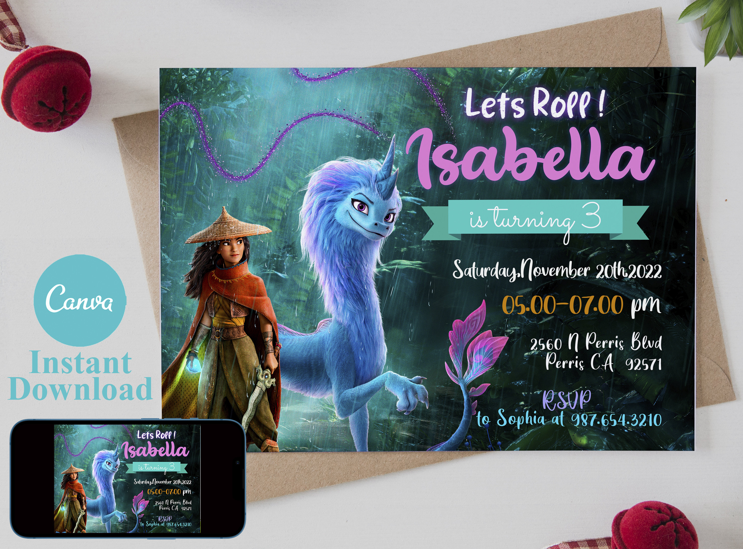 Editable Raya Birthday Invitation Template, Printable Birthday Party ...