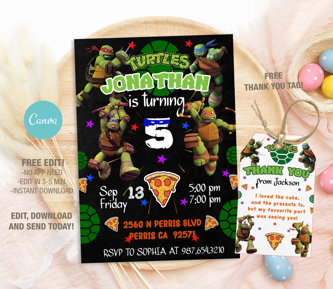 Editable Ninja Turtle Birthday Invitation Template, Printable Birthday ...