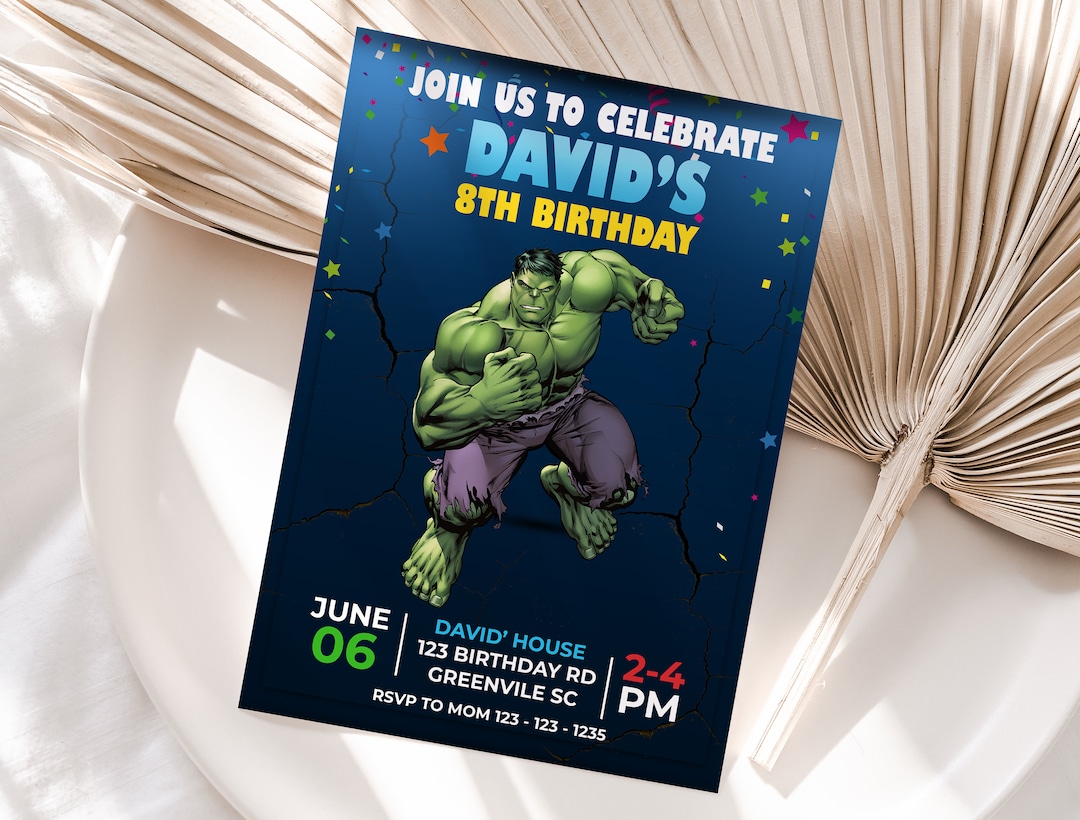 Editable Hulk Birthday Invitation Template, Printable Birthday Party ...
