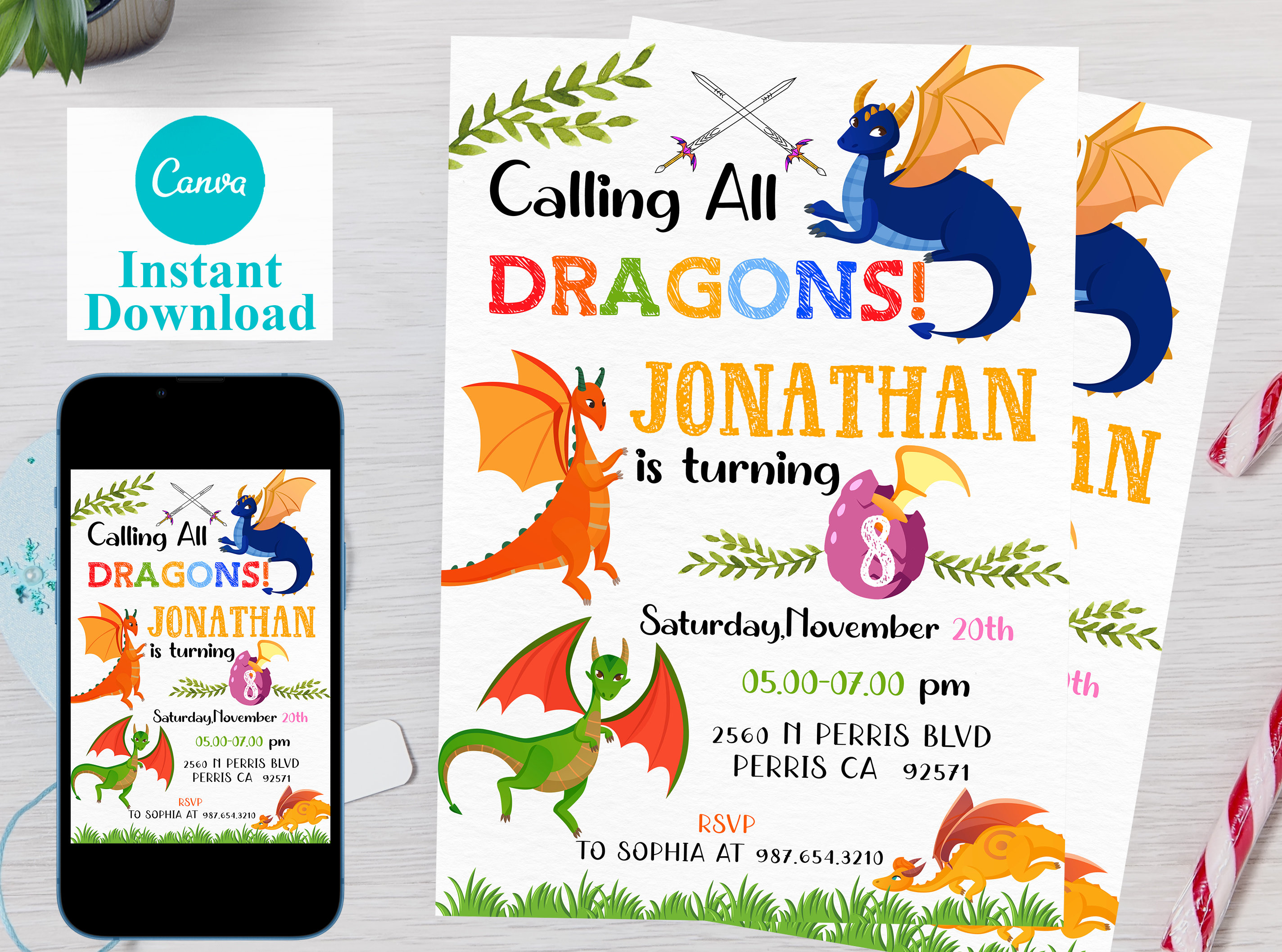 Editable Wish Dragon Birthday Invitation Template, Printable Fairy ...