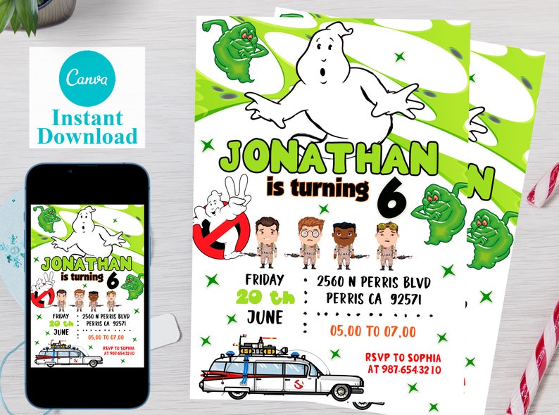 Editable Ghostbusters Birthday Invitation Template, Printable Birthday ...