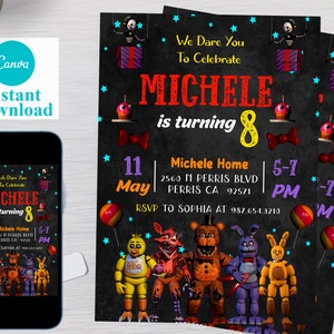 Editable Five Nights at Freddys Birthday Invitation Template, Printable ...