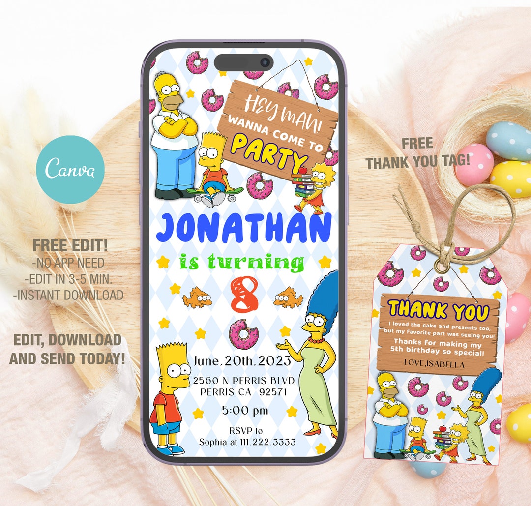 Editable Mobile Simpsons Birthday Invitation Template, Birthday Party ...