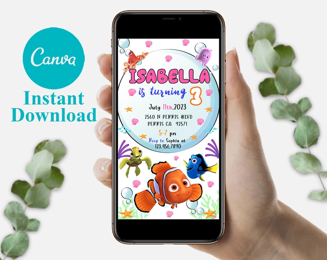 Finding Nemo Birthday Invitation Template, Editable Kids Party Invite ...